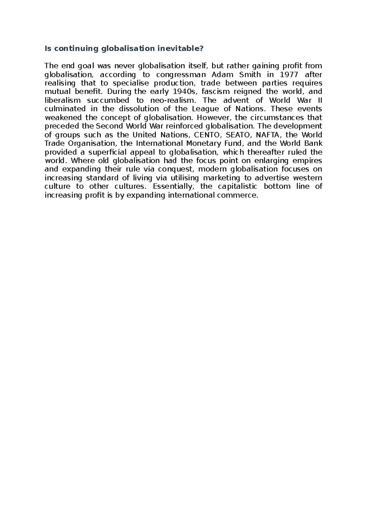 The Inevitable Continuation of Globalisation: A Historical Perspective ...