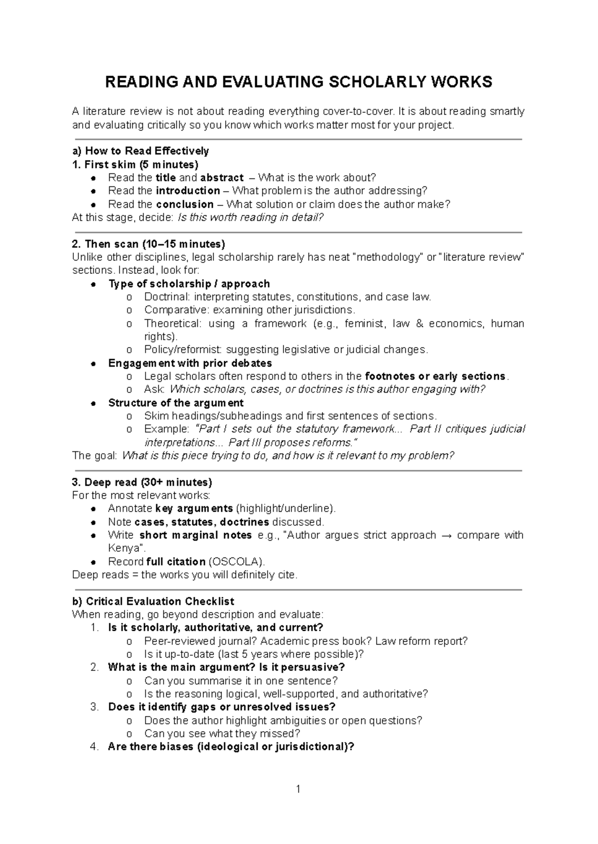 Reading & Evaluating Scholarly Works: A Guide for Legal Research - Studocu