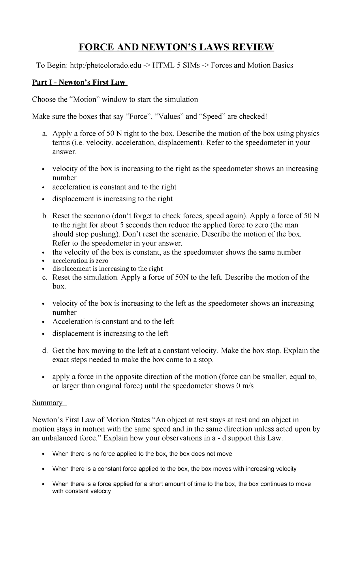 PHET Simulation Guide: Understanding Newton's Laws of Motion - Studocu