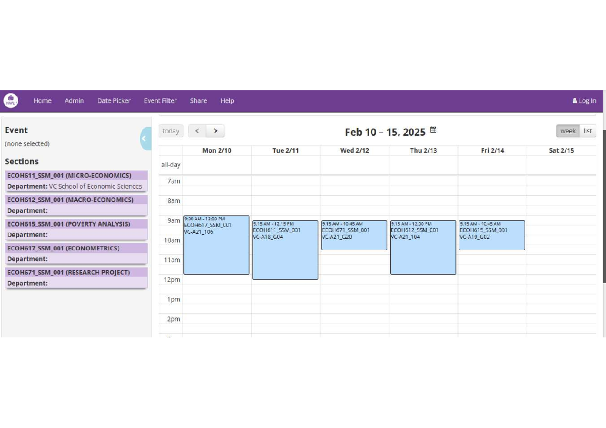 Class time slots - NWU Home Admin Date Picker Event Filter Share Help ...