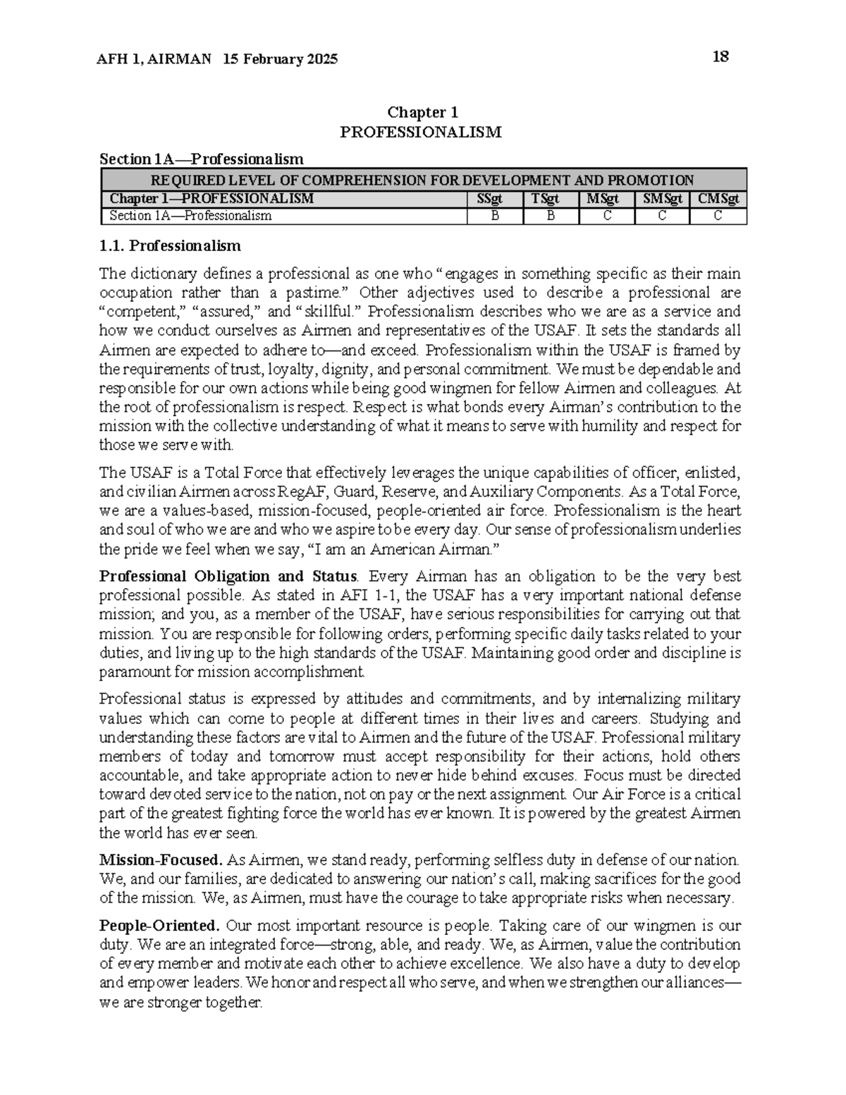 Professionalism in the USAF: Obligations and Standards - AFH 1, AIRMAN ...