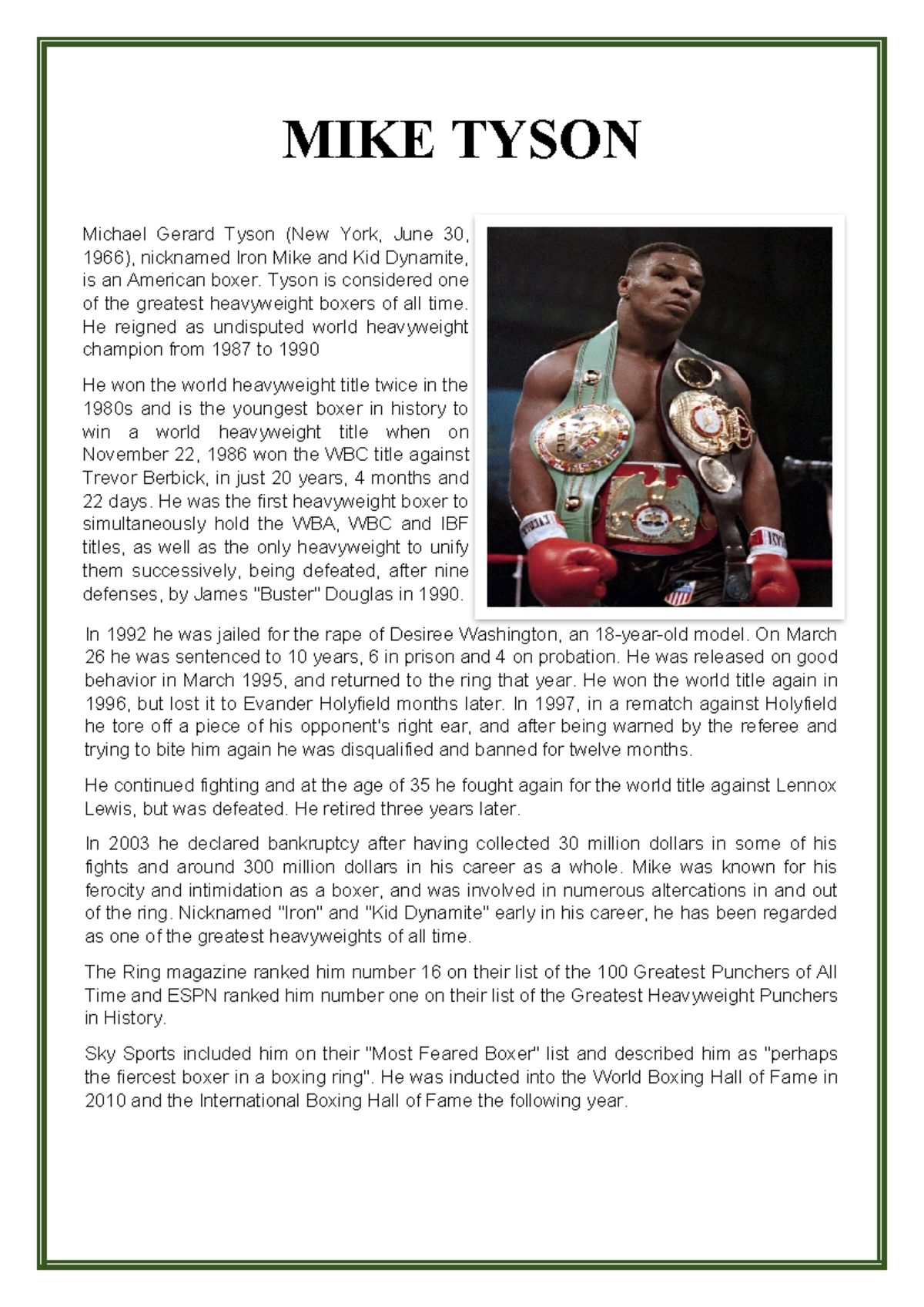 MIKE Tyson: A Comprehensive Study of His Life and Career - Studocu