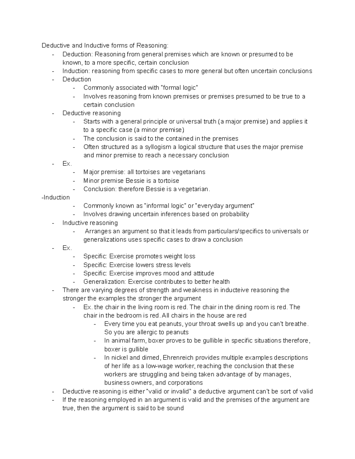 Psy 130 - lecture notes - Deductive and Inductive forms of Reasoning ...