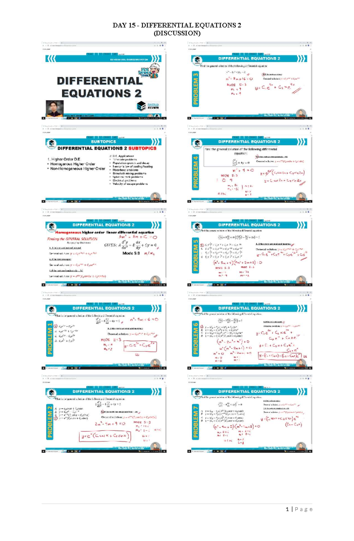 Day 15 Differential Equations 2 Discussion Differential Calculus