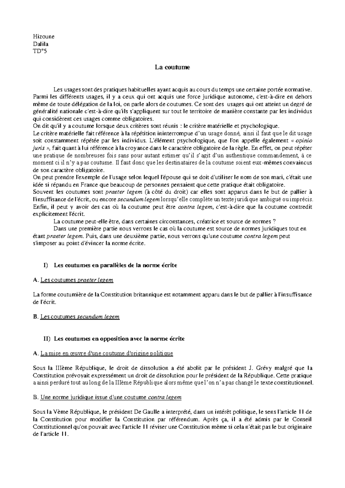 Dissertation sur la coutume : Analyse et Approche Normative - Studocu