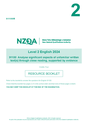 English Level 2 - 12 (NCEA 2) - National Certificate of Educational ...