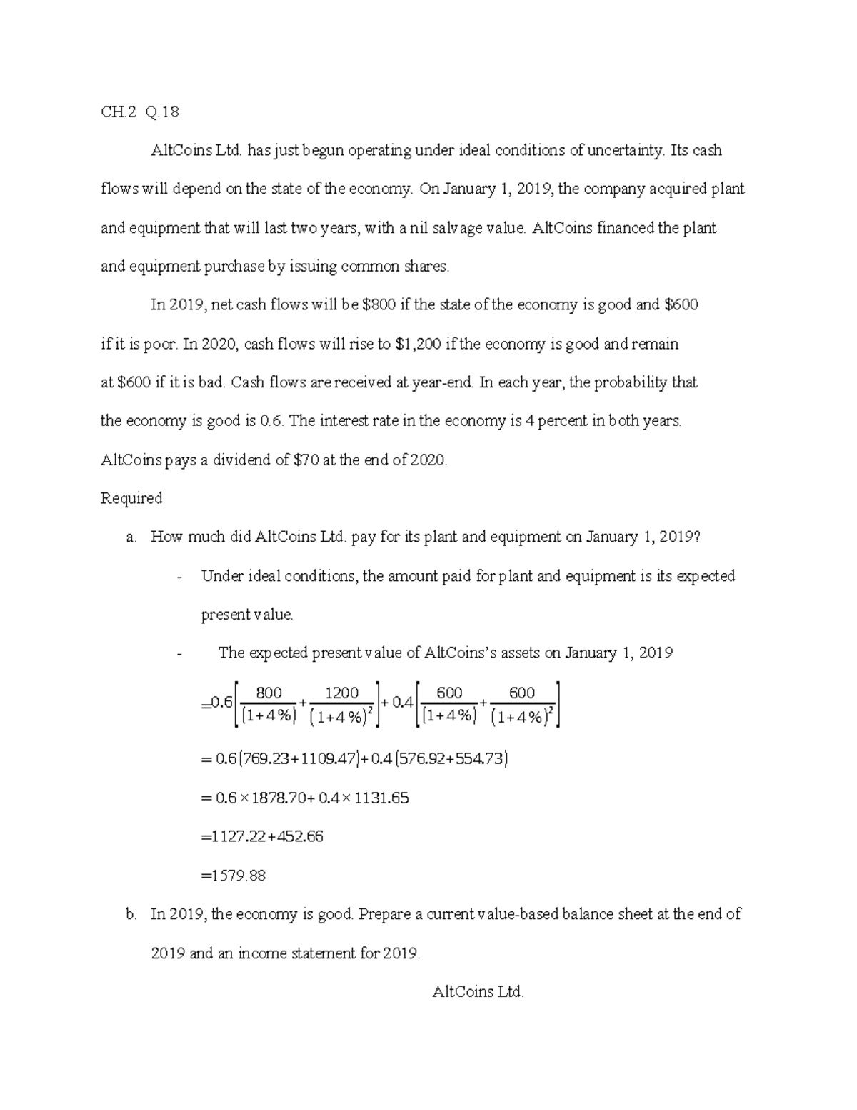 HW #1 - AltCoins Ltd. Cash Flow Analysis and Financial Statements - Studocu