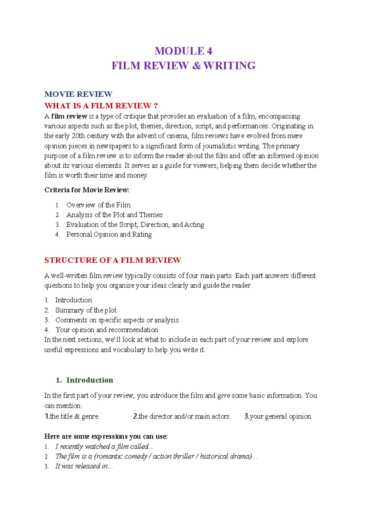 MDC 4 Film Review Writing: Structure, Tips, and Analysis - Studocu