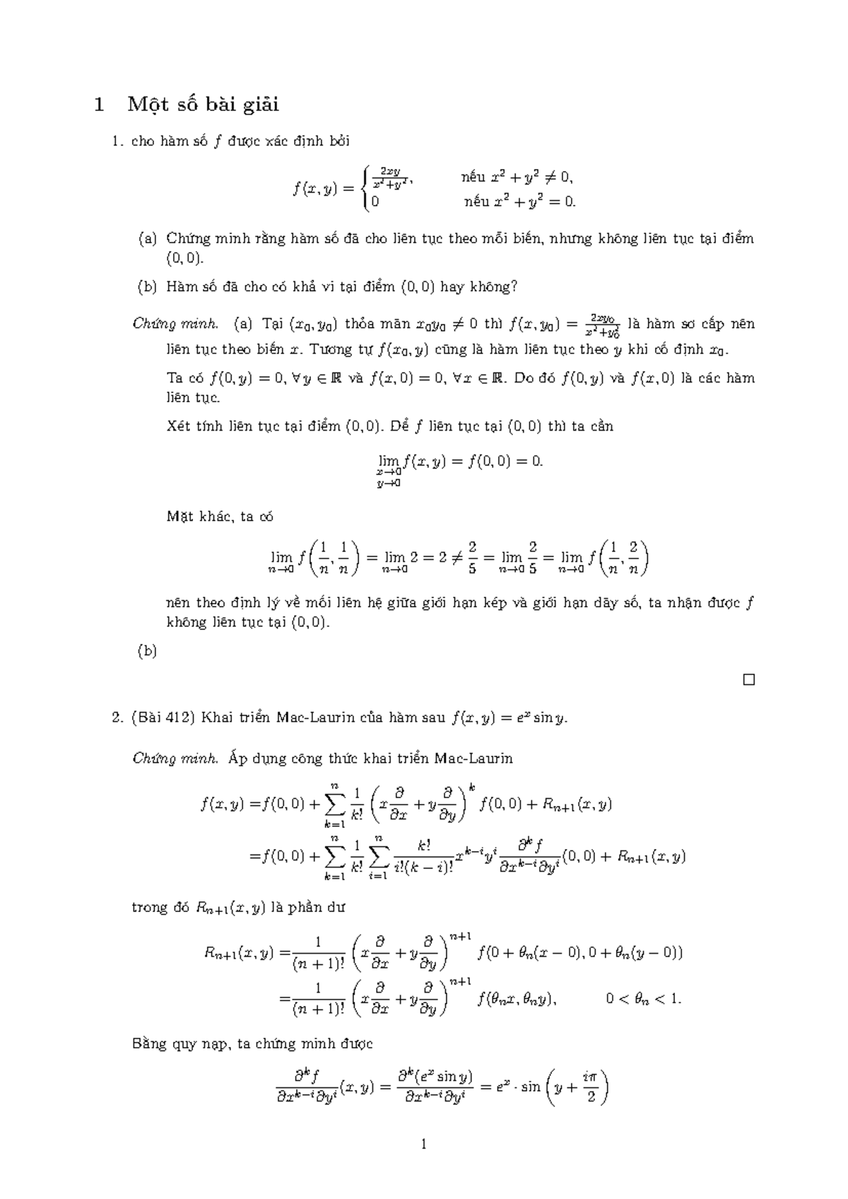 Cực Trị Hàm Nhiều Biến - Bài Tập và Giải Thích (MATH 101) - Studocu