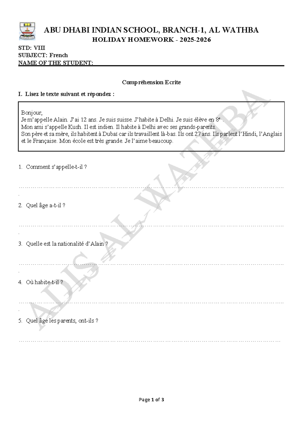 G. 8 Devoirs de vacances - Holiday Homework for French Class - Studocu