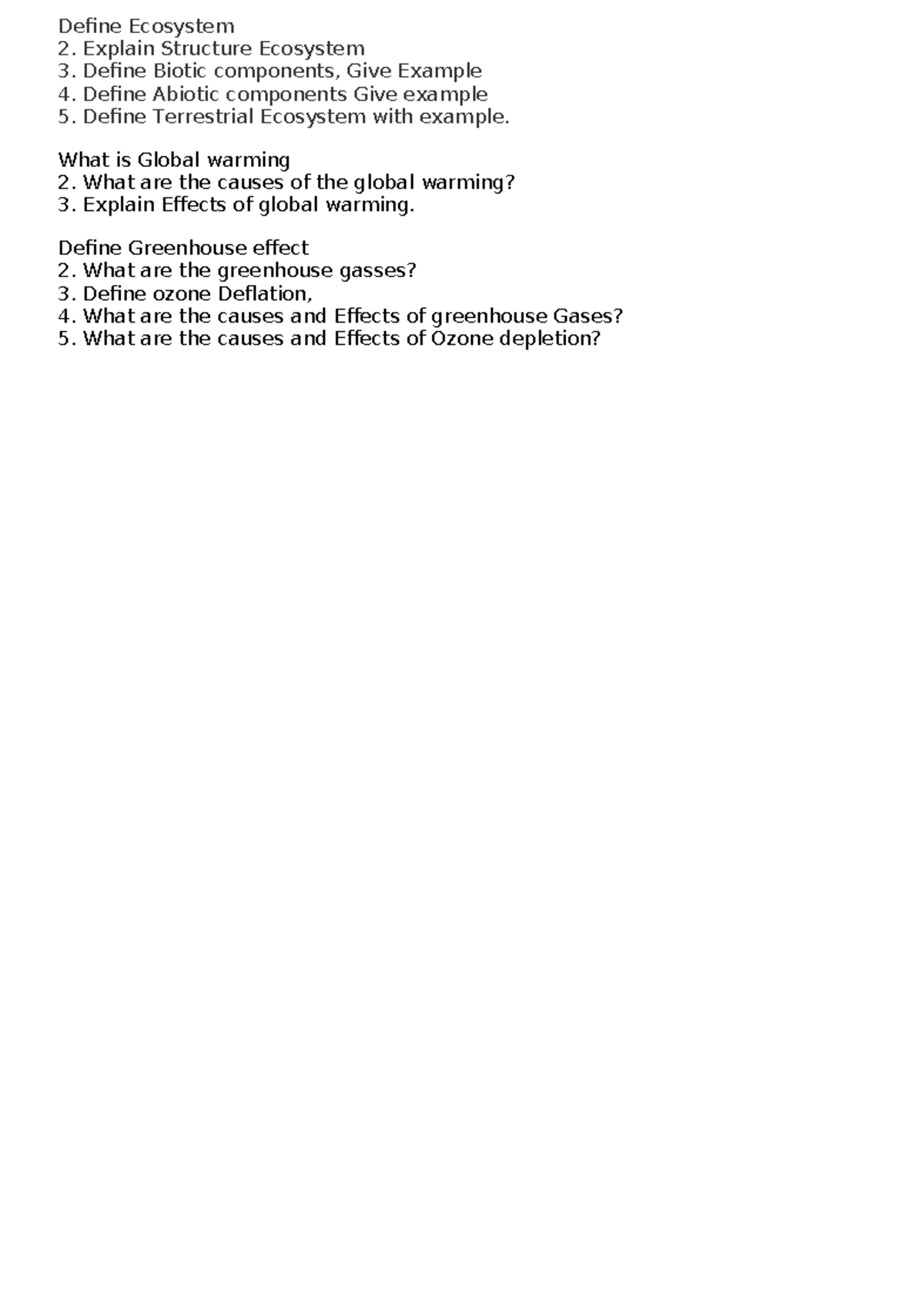 Questions evs - EVS - b.tech mechanical engineering - Define Ecosystem ...