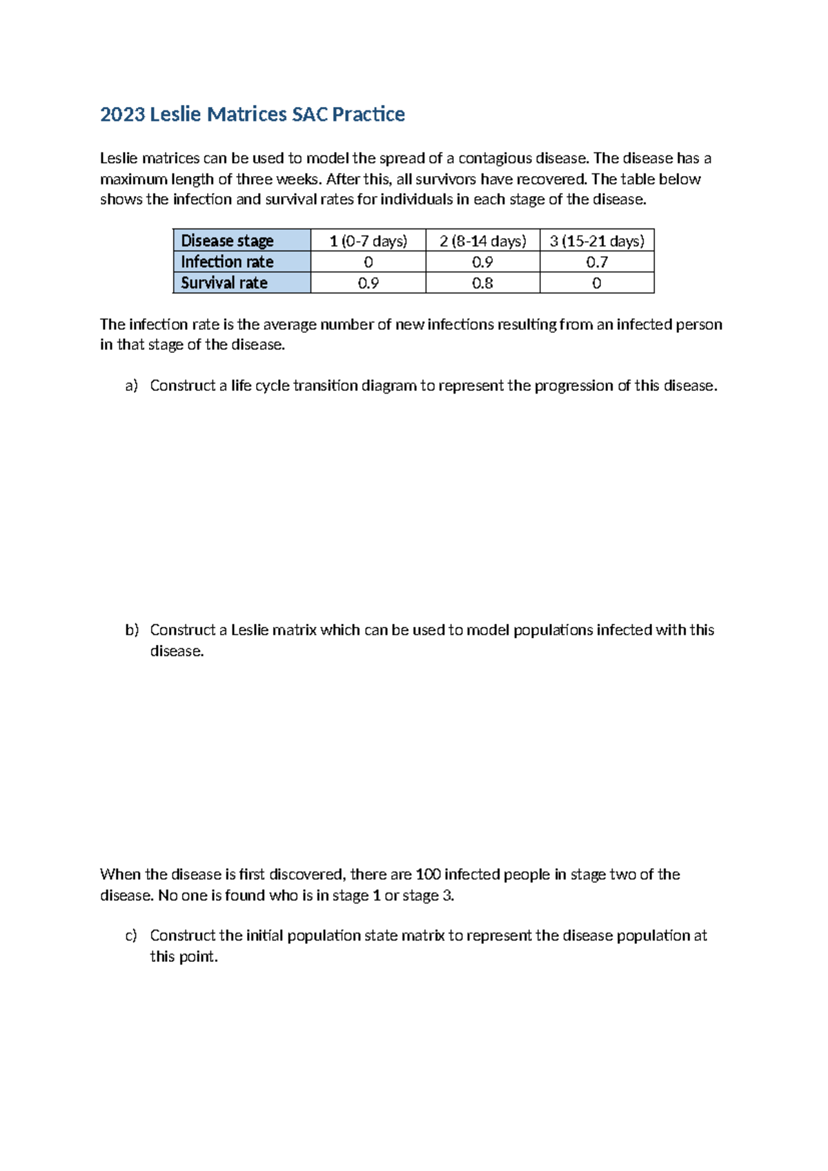 2023 Leslie Matrices SAC: Modeling Contagious Disease Spread - Studocu