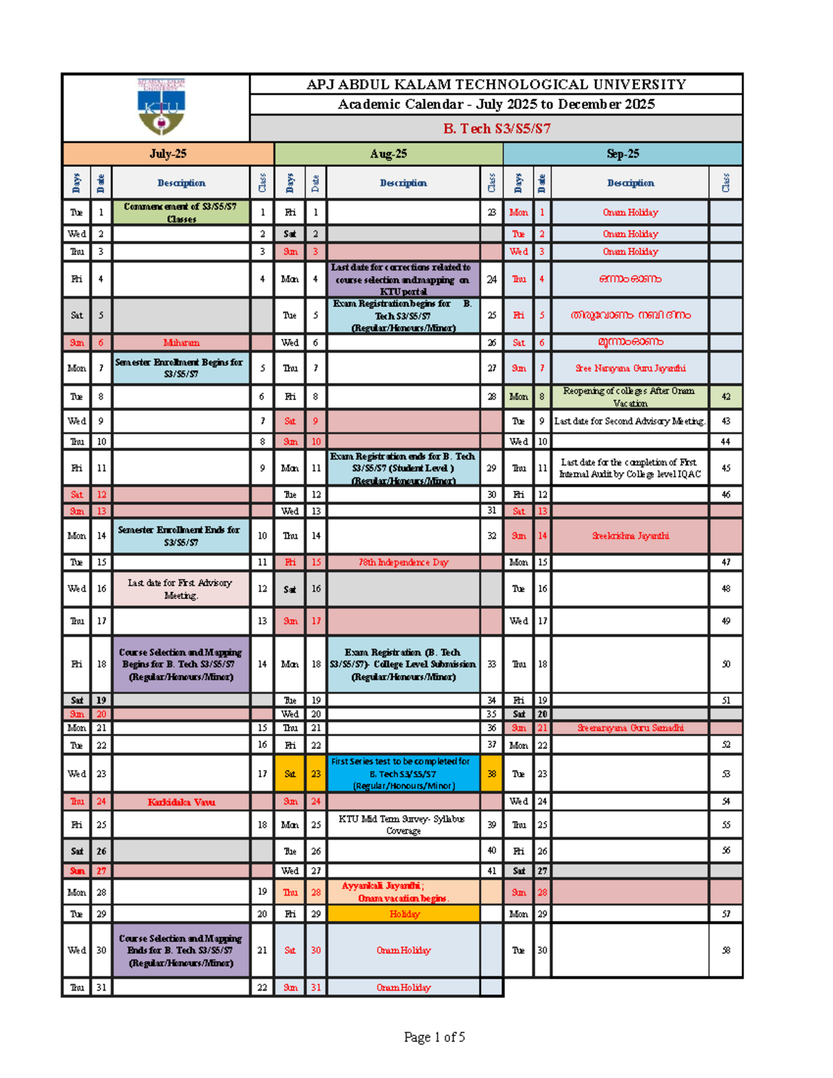 B. Tech Academic Calendar: July 2025 - June 2026 (Odd & Even Sem) - Studocu