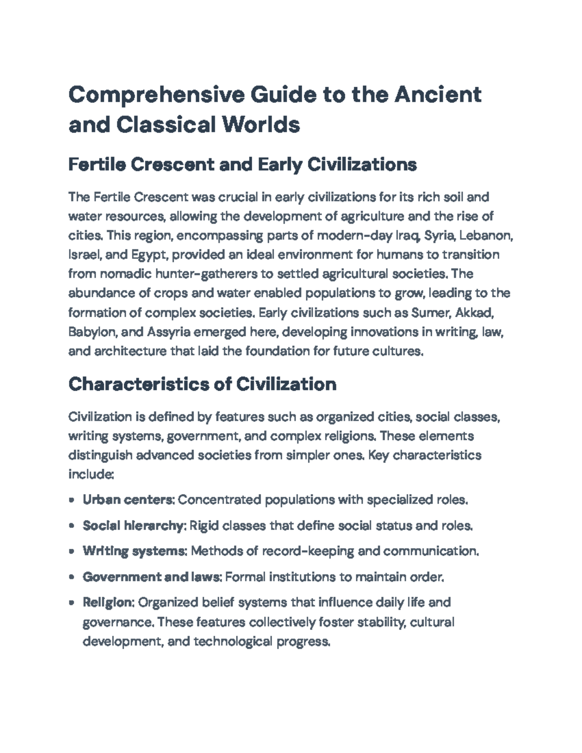 Comprehensive Overview of Ancient & Classical Civilizations (HIST 101 ...