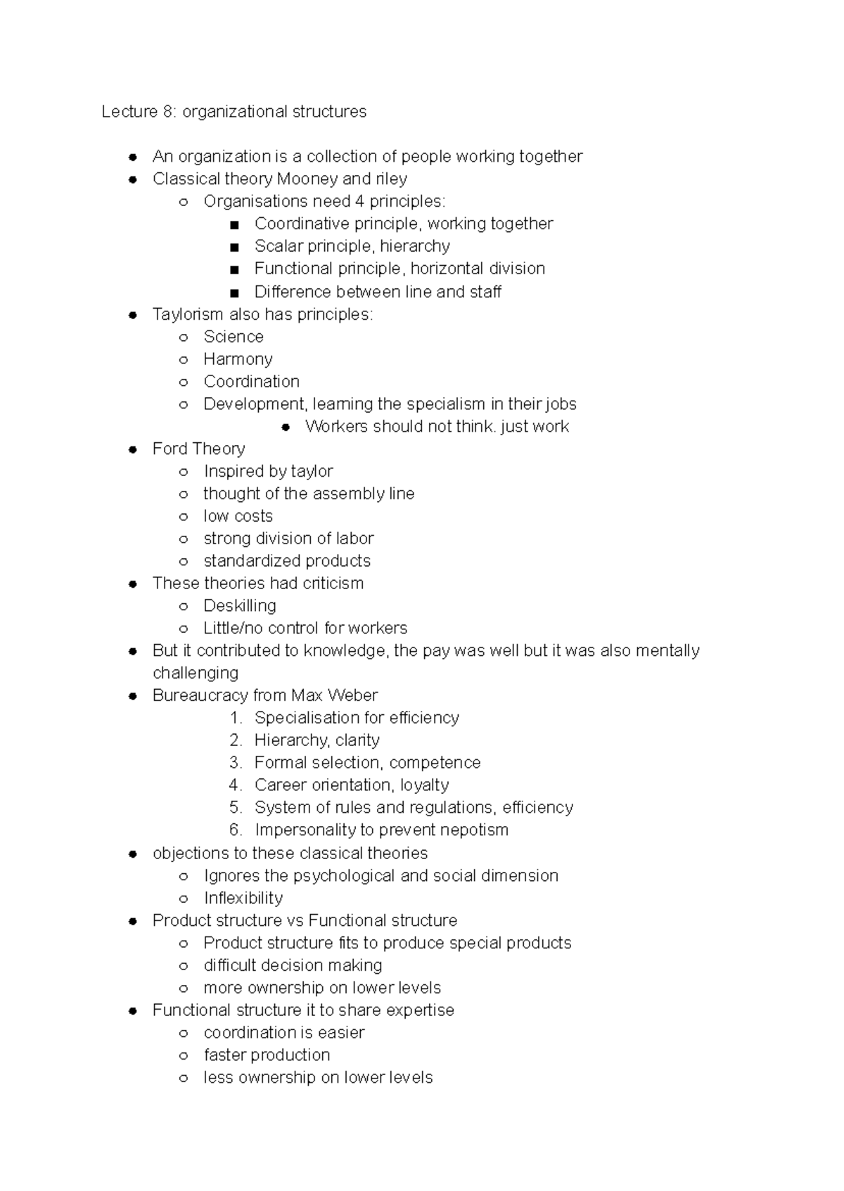 Lect 8: Organizational Structures and Theories Overview - Studeersnel