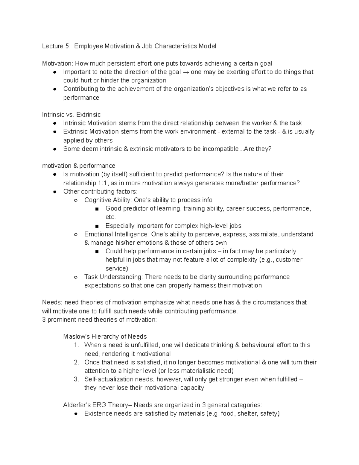 MHR 405 Lecture 5: Employee Motivation & Job Characteristics Model ...
