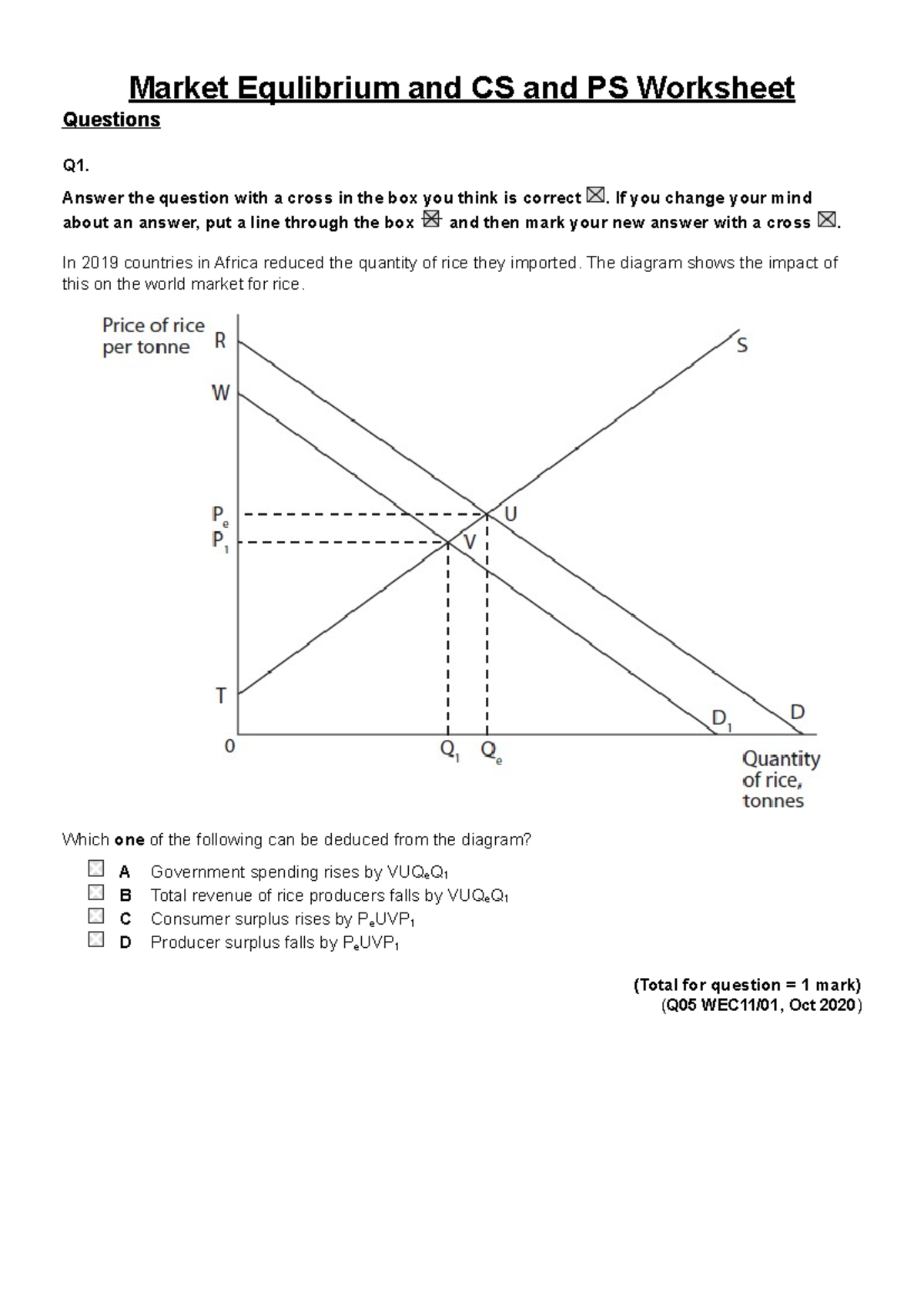 Market Equilibrium and Consumer/Producer Surplus Worksheet Q1-Q9 - Studocu