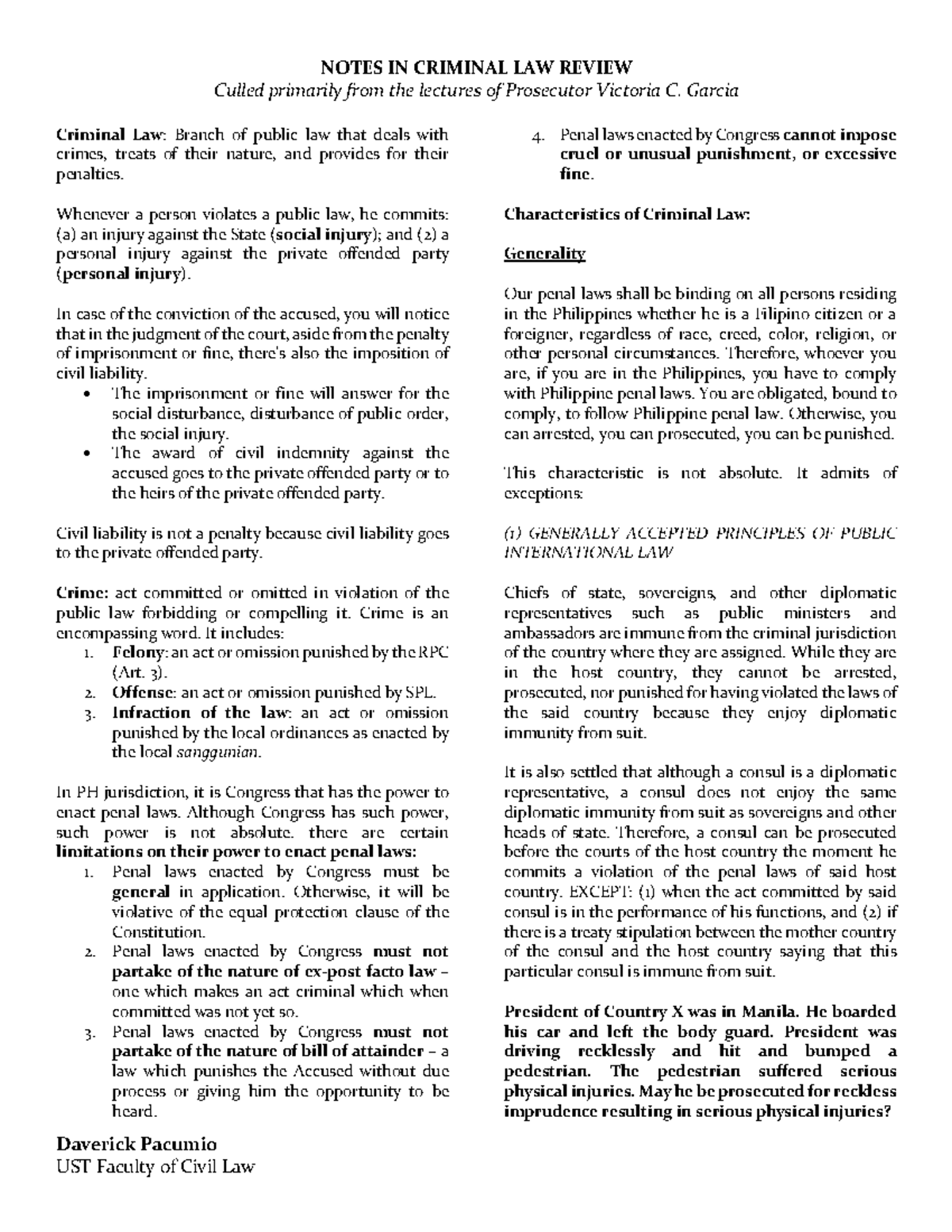 Criminal Law Review Notes - Prosecution Insights for UST Law - Studocu