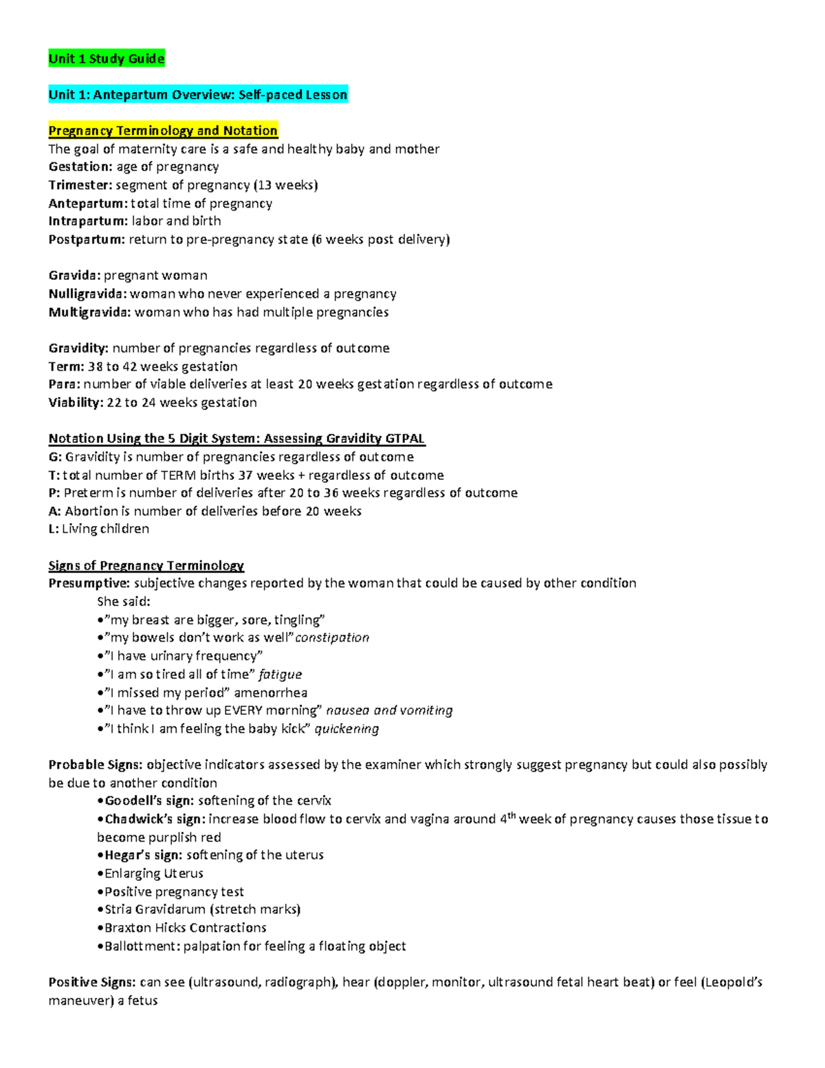 Nursing 101: Maternity Exam 1 Study Guide for Antepartum Care - Studocu