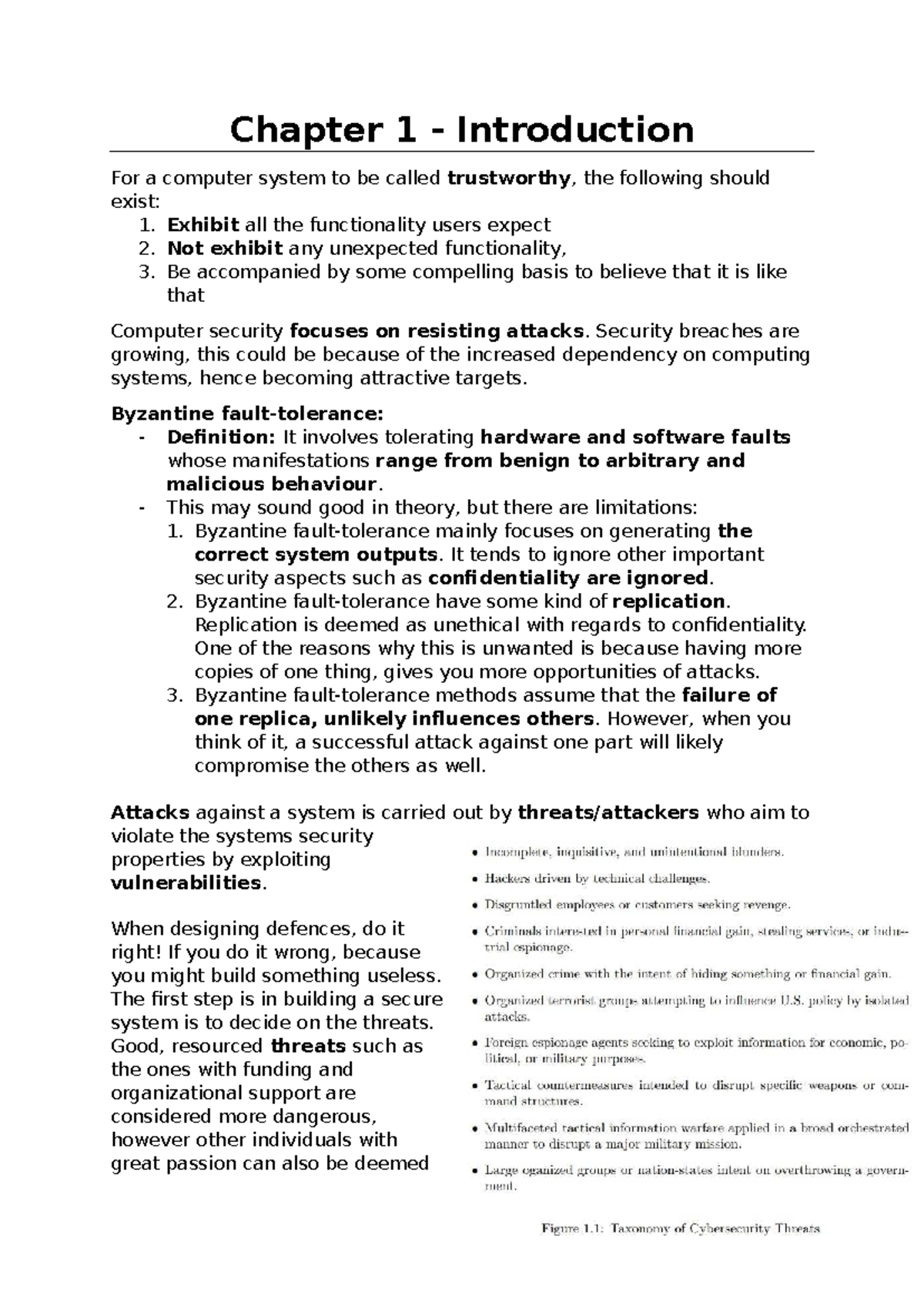 Chapter 1 Notes: Trustworthy Computer Systems and Security - Studocu