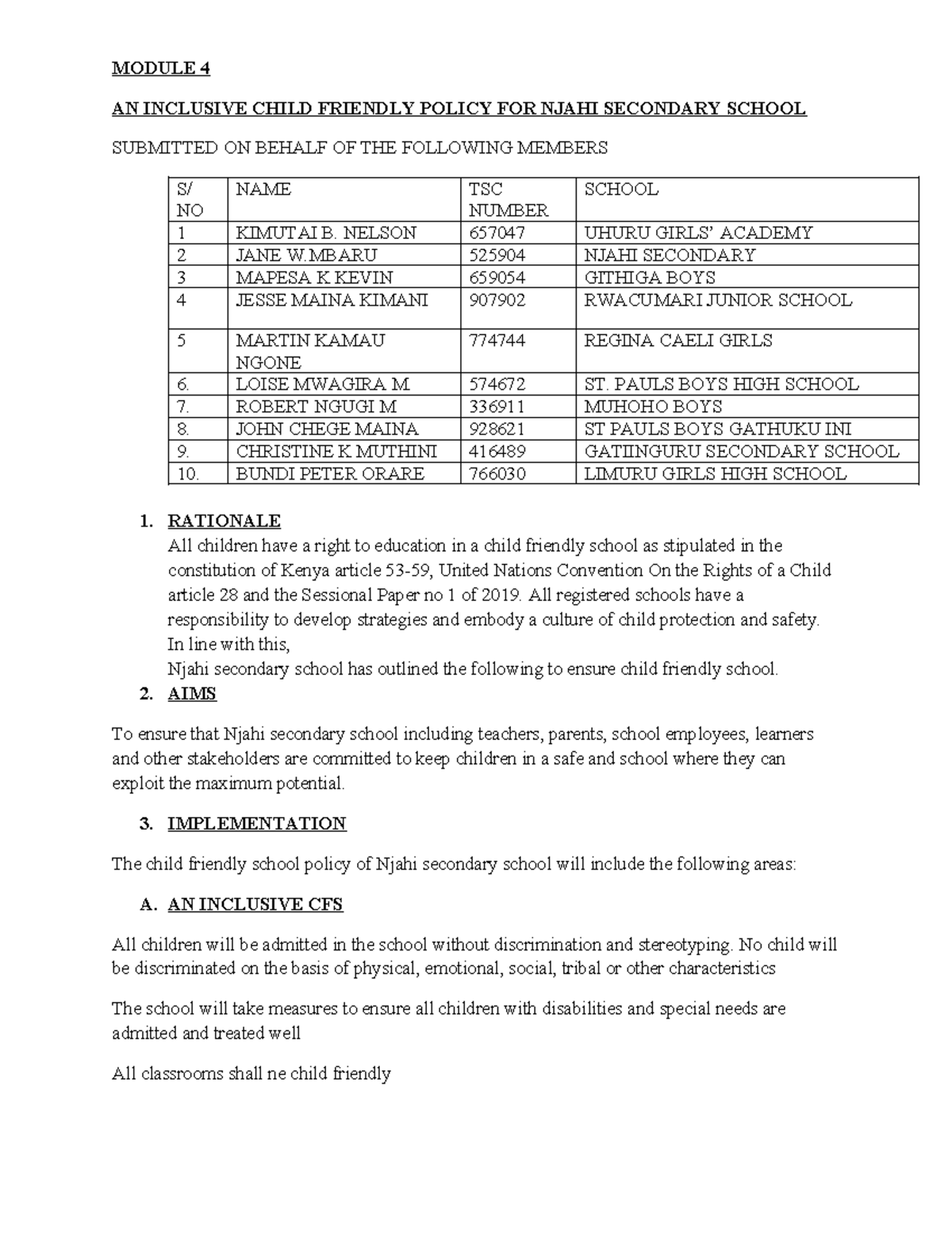 Module 4 Group Assignment - MODULE 4 AN INCLUSIVE CHILD FRIENDLY POLICY ...