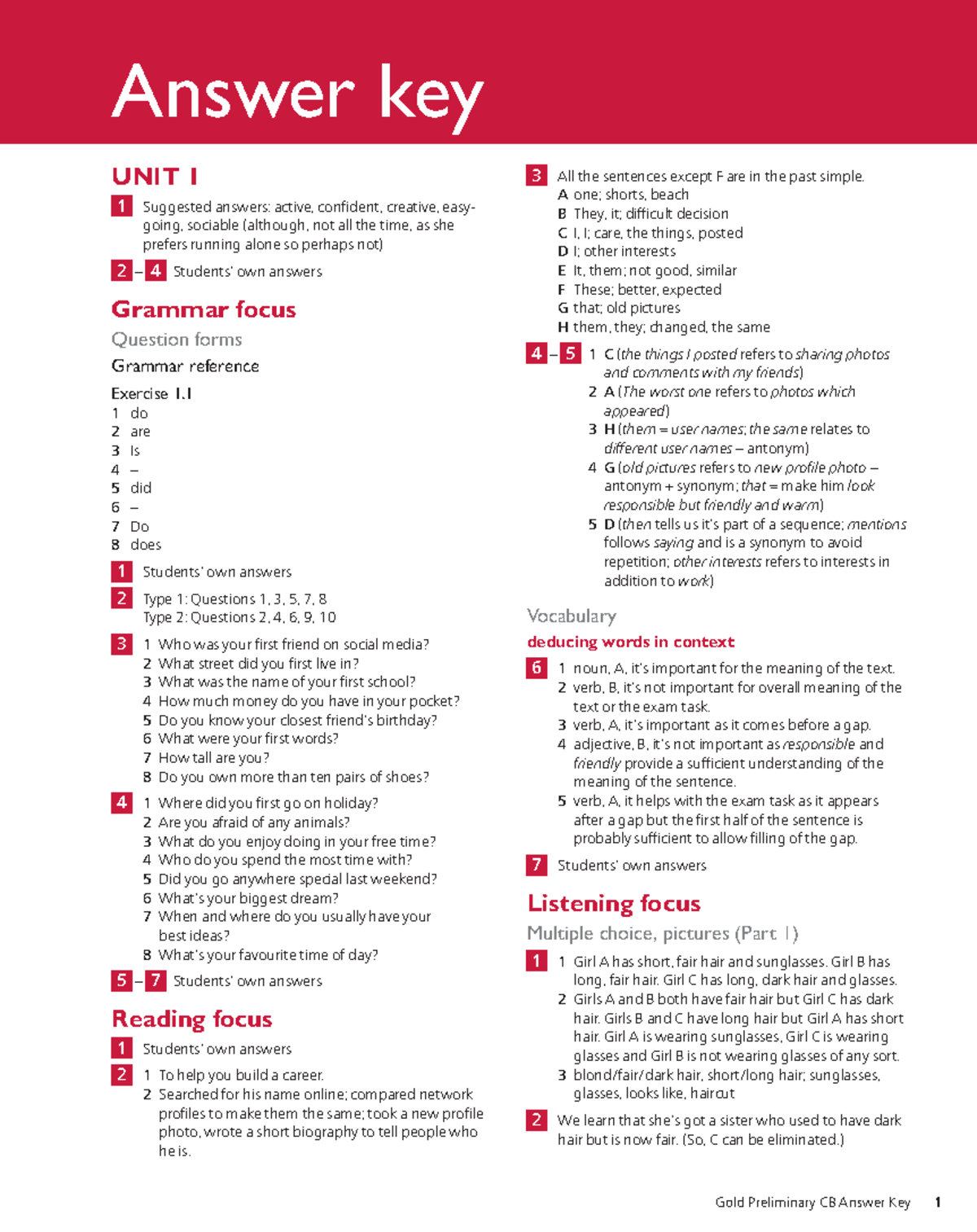 Coursebook answer key - key - Answer key UNIT 1 1 Suggested answers ...