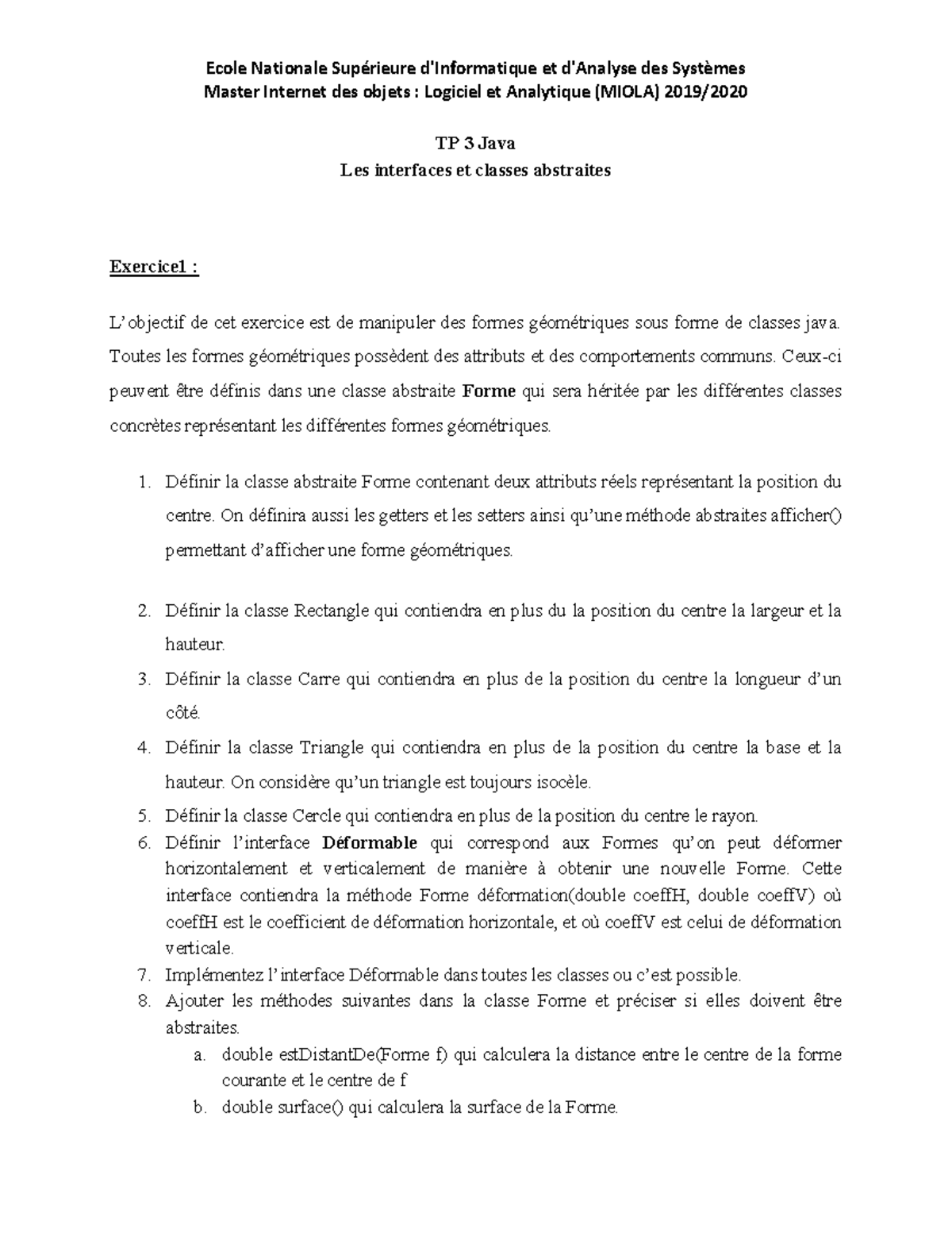 TP 3 Java - Interfaces et Classes Abstraites en Formes Géométriques ...