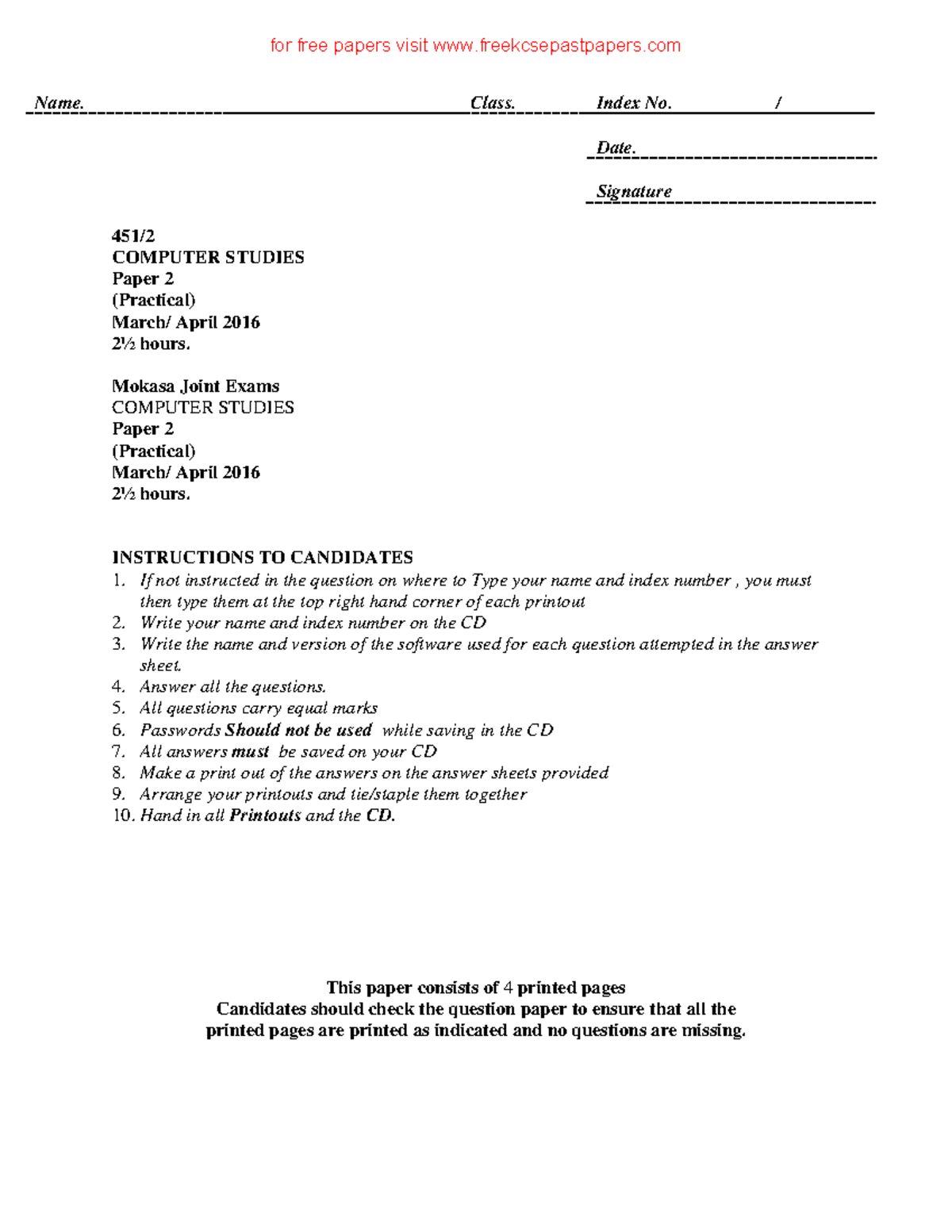 COMPUTER STUDIES 451: Practical Exam Instructions & Questions - Studocu