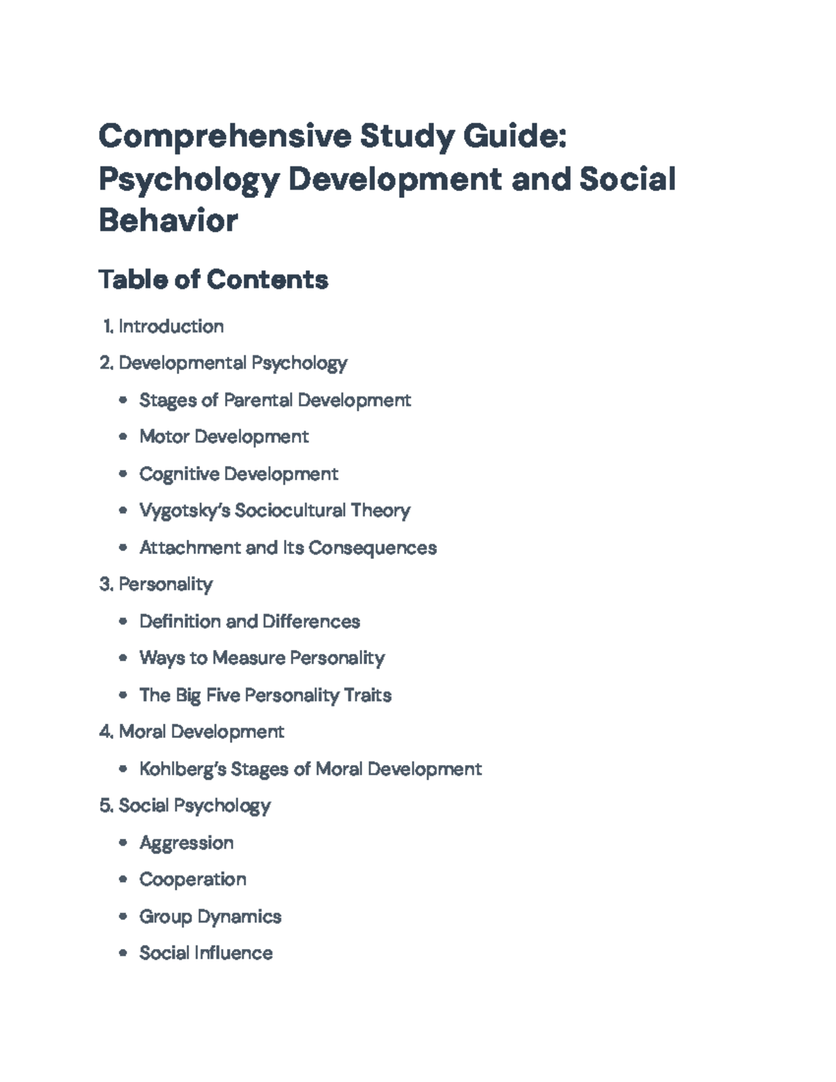 Comprehensive Study Guide: Developmental Psychology and Social Behavior ...