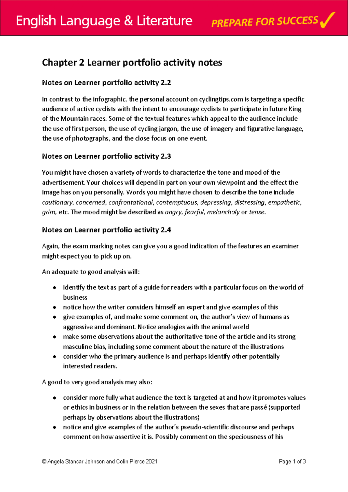 Chapter 2 Learner portfolio activity notes - © Angela Stancar Johnson ...