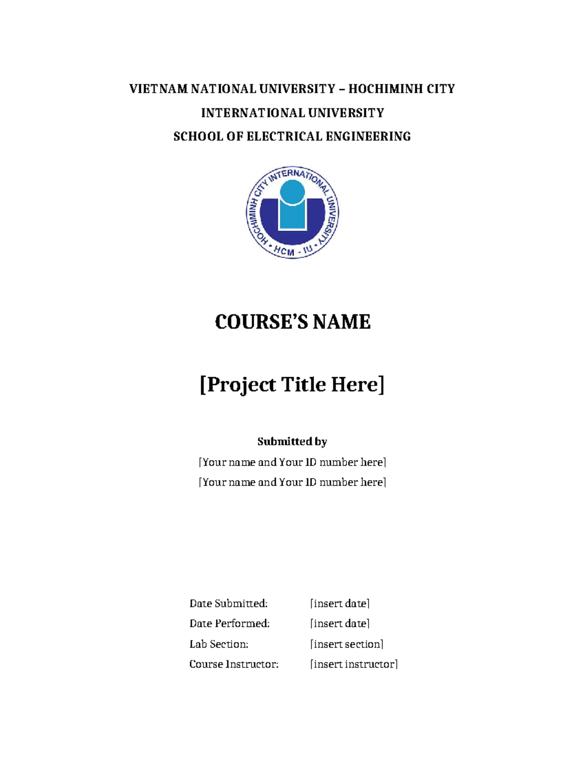 Project Report Template for EE Course - International University - Studocu