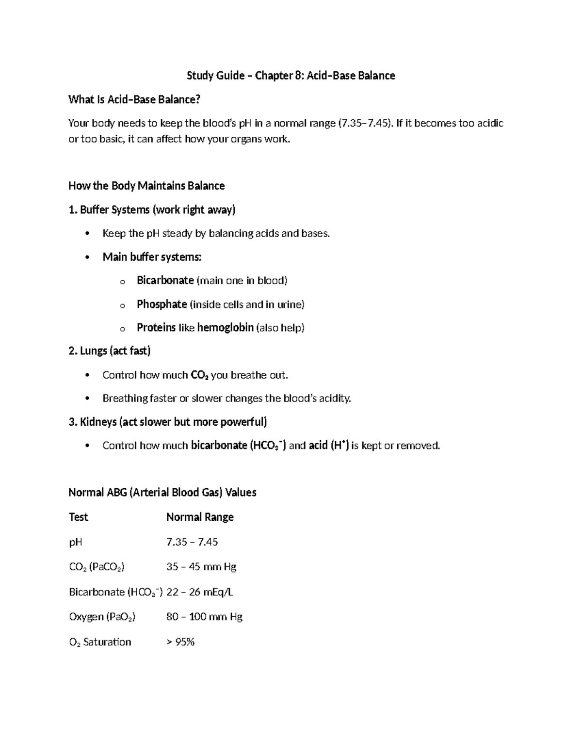 Study Guide – Chapter 8: Acid-Base Balance Insights - Studocu