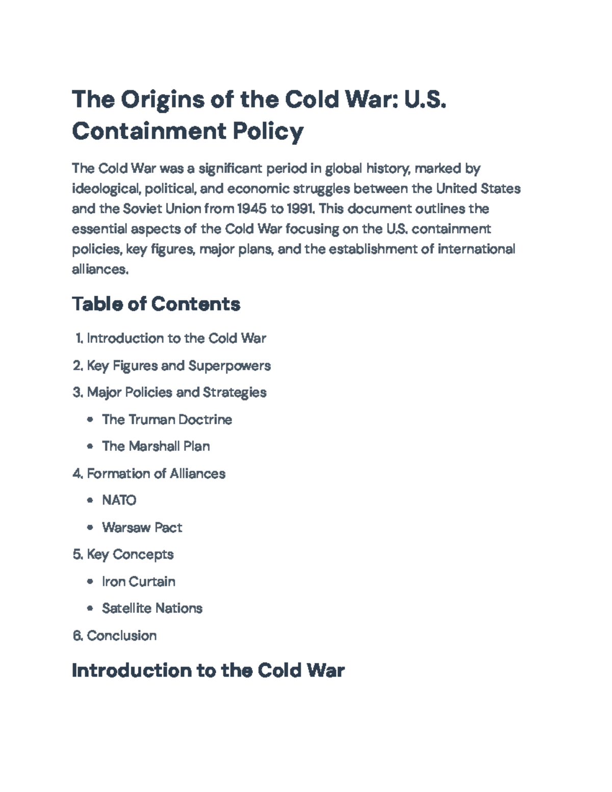U.S. Containment Policy in the Cold War (HIST 101 Lecture Notes) - The ...