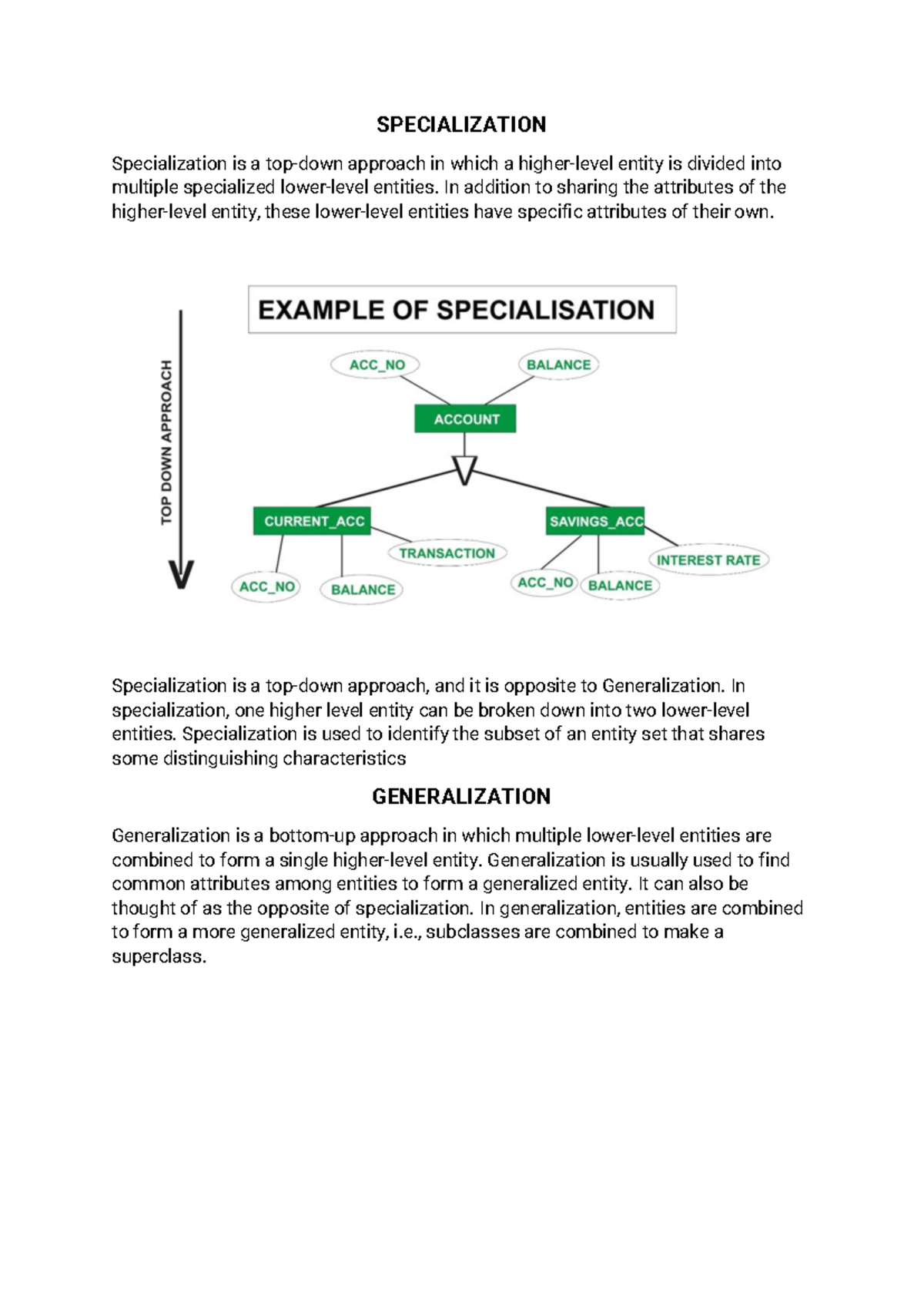 ER Schema Overview: Specialization, Generalization, Aggregation - Studocu