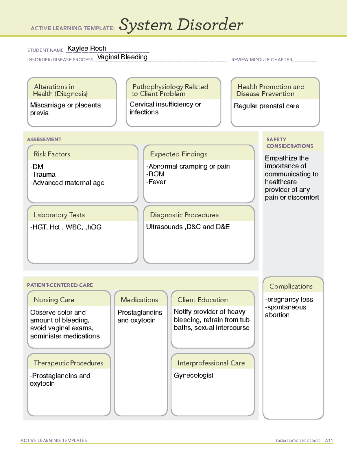 Active learning template: Vaginal bleeding in system disorders - Studocu