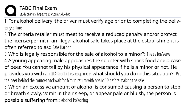 TABC Final Exam Study Guide: Key Concepts and Scenarios - Studocu