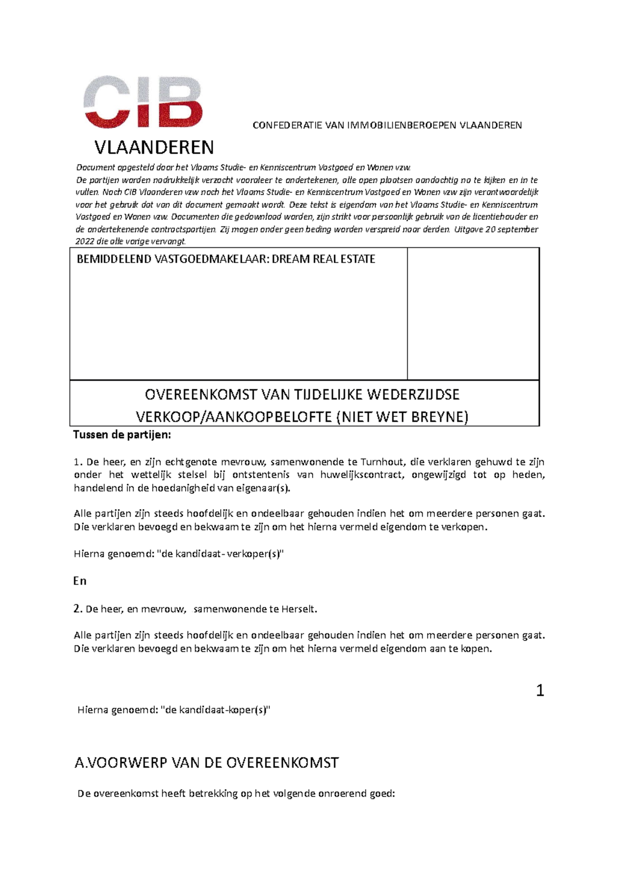 Voorbeeld compromis - ####### CONFEDERATIE VAN IMMOBILIENBEROEPEN ...