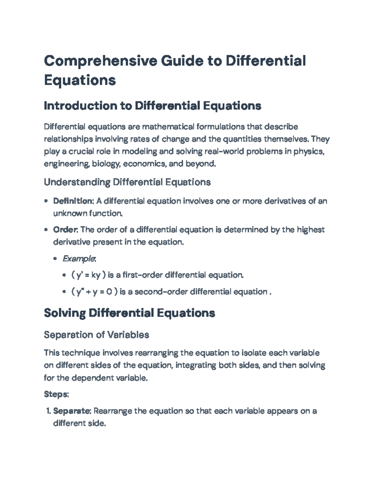 Comprehensive Guide to Differential Equations (Course Code: MAT101 ...