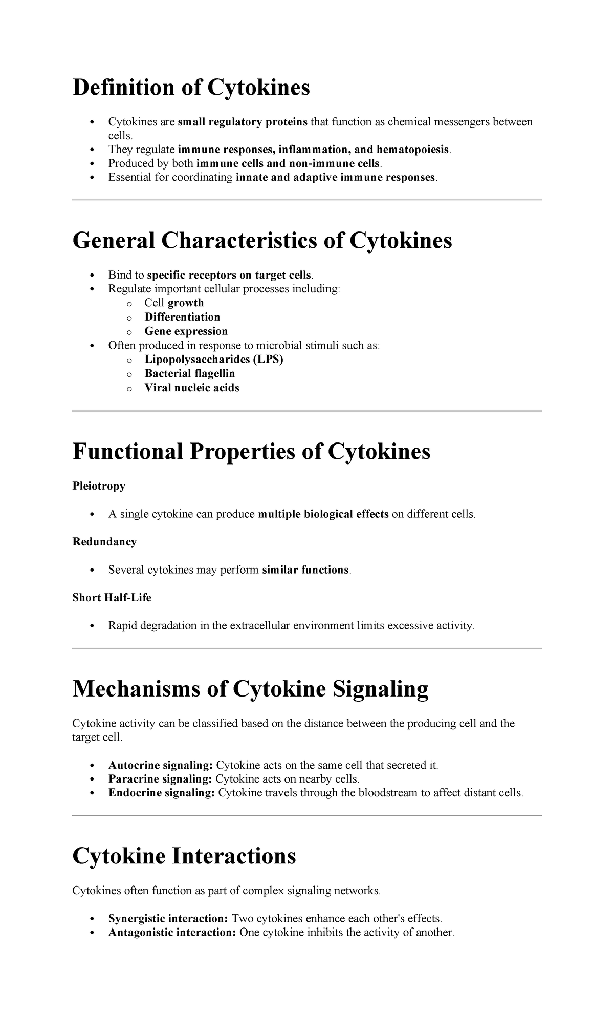 Cytokines: Definition, Functions, and Therapeutic Applications - Studocu