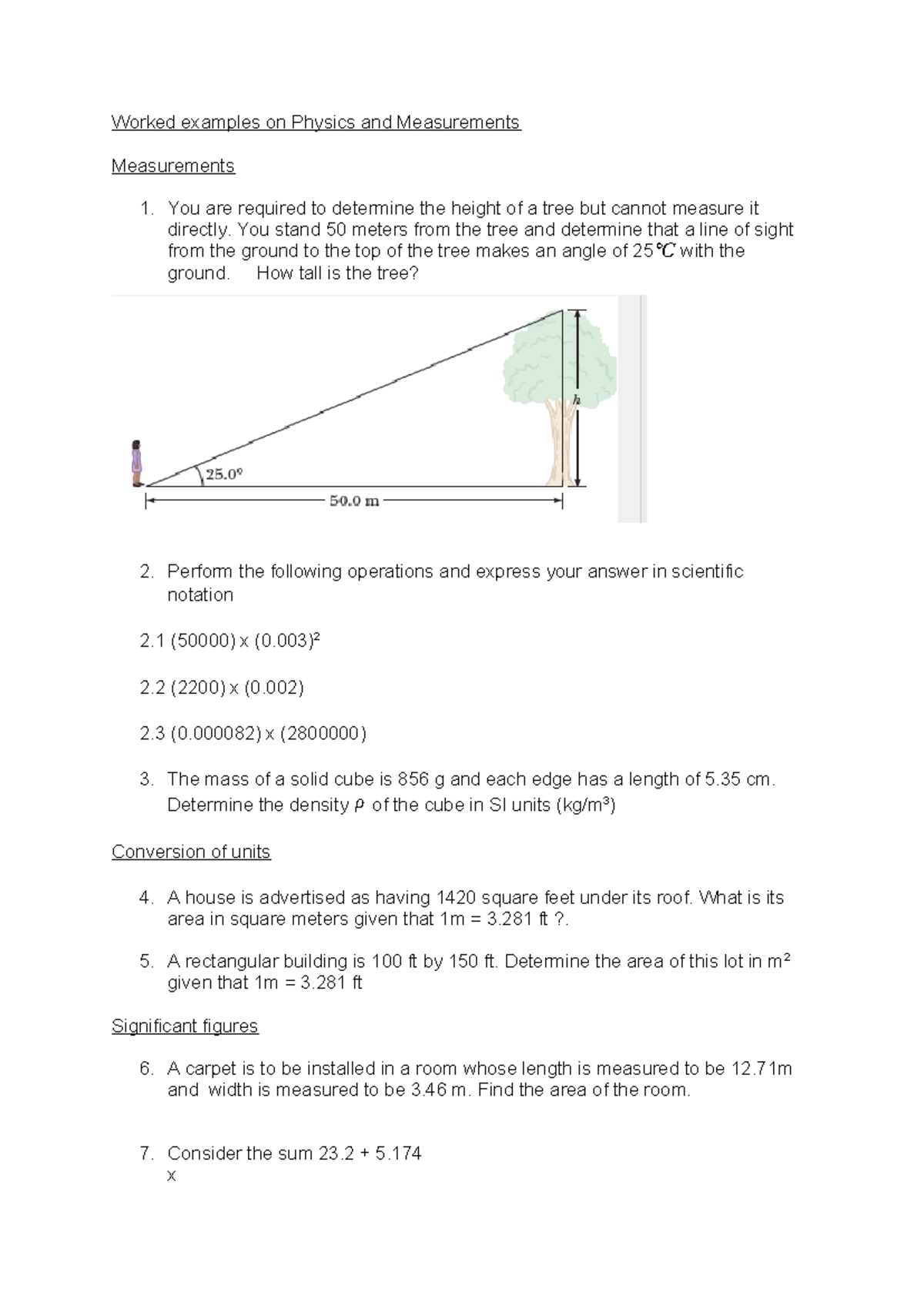 Physics and Measurements Examples: Calculations and Conversions ...