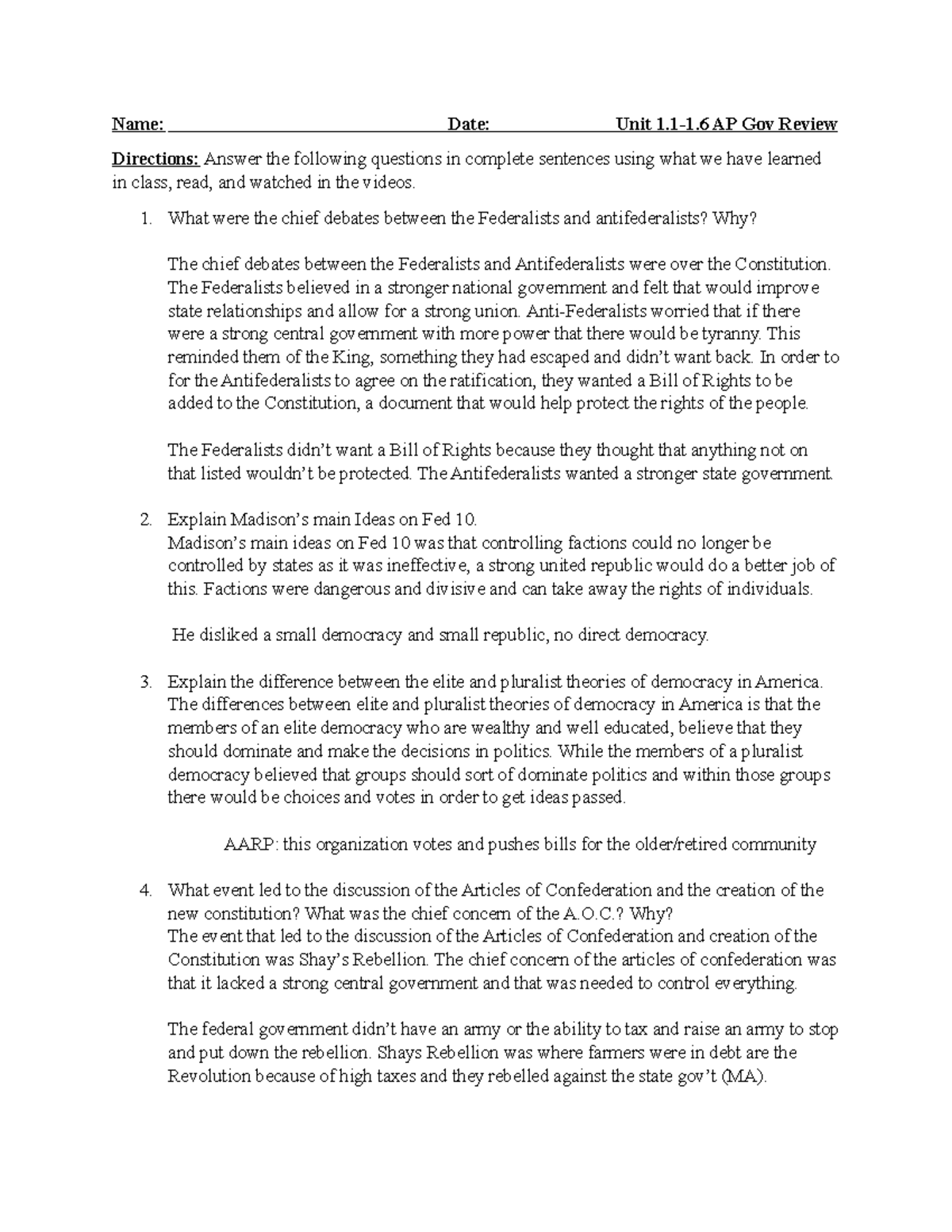 AP Gov Unit 1.1-1.6 Comprehensive Review Guide - Studocu