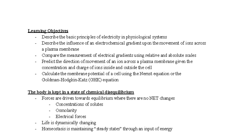 BIOL 336 Exam 2 Notes: Principles of Electricity in Physiology - Studocu
