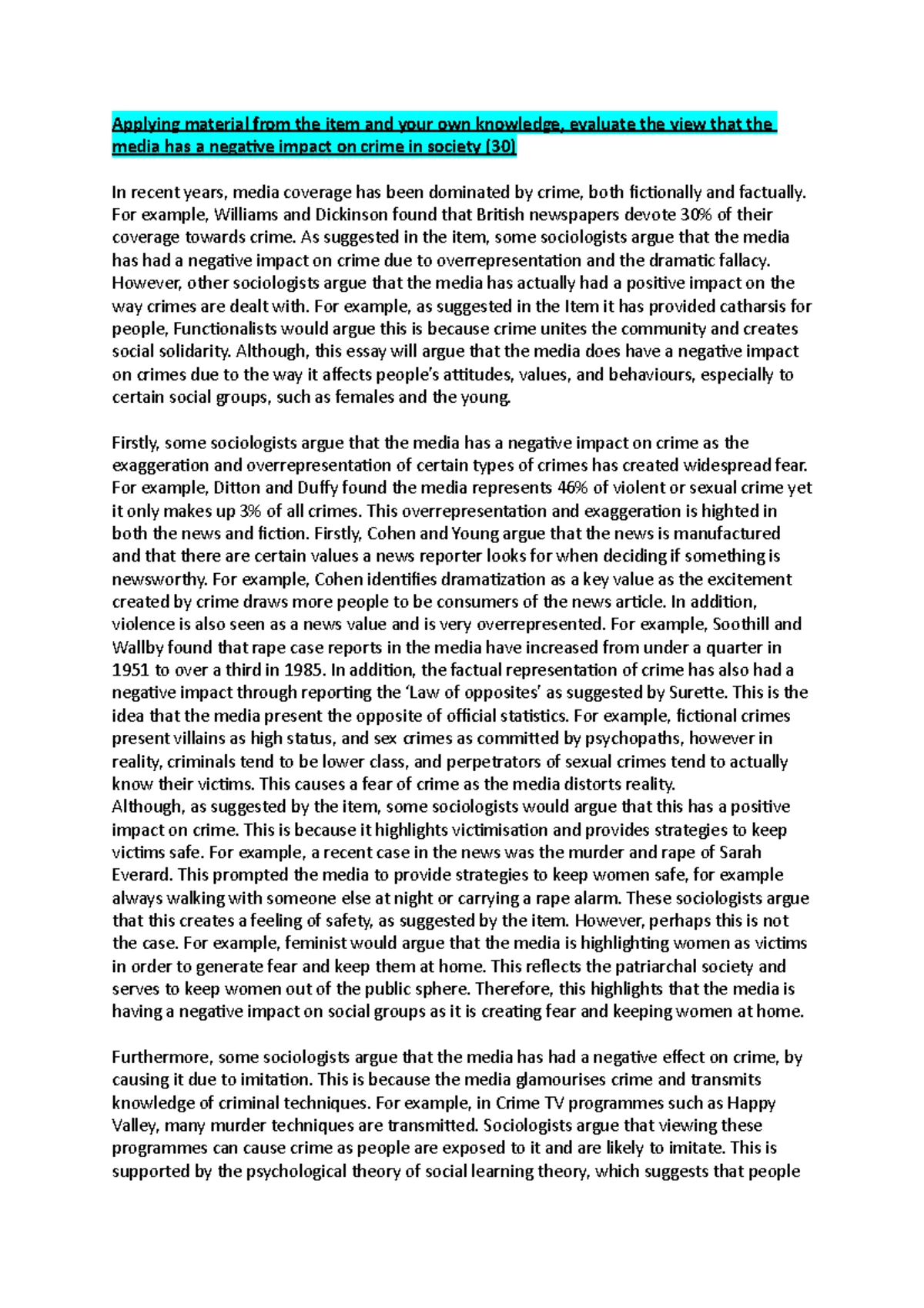 Working Class Media Representations: Analysis and Perspectives Essay - Studocu