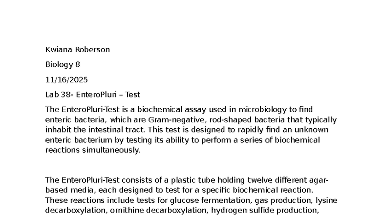 Biology 8 Lab: EnteroPluri Test Overview and Methodology - Studocu