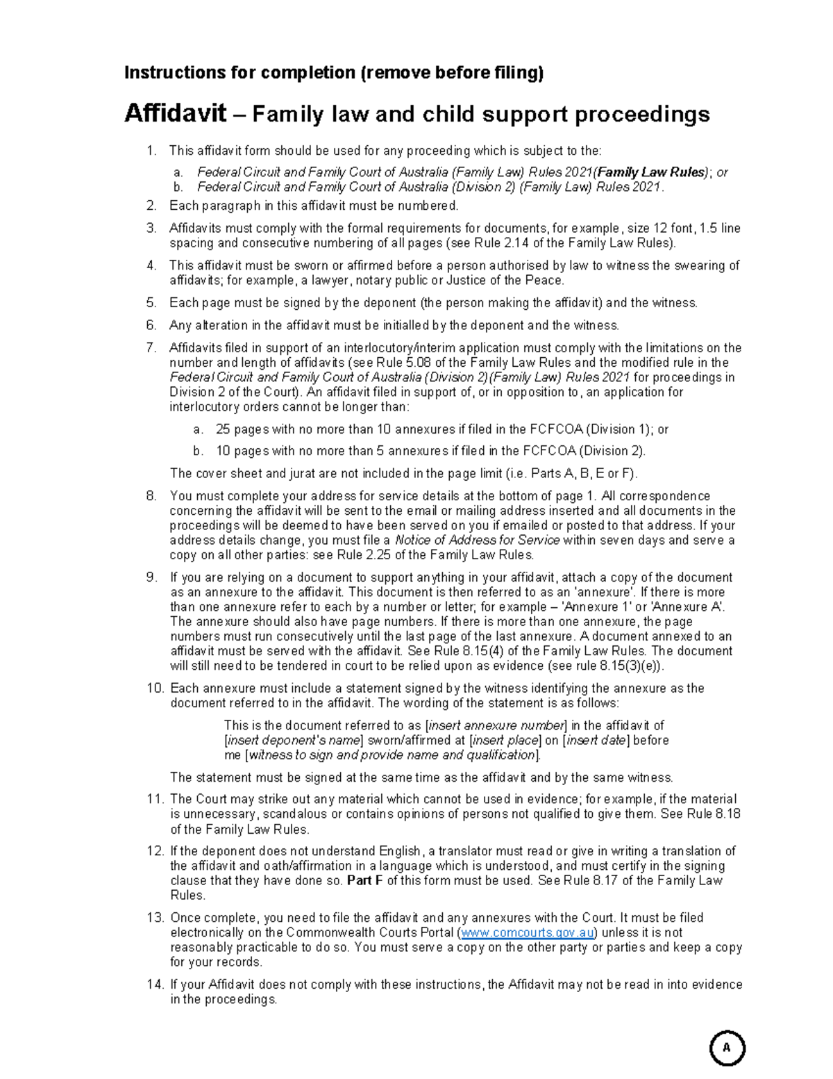 "Affidavit Template - Family Law & Child Support Proceedings" - Studocu