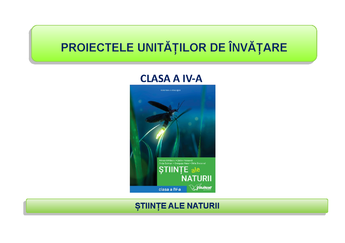 Stiinte clasa a 4a Proiectare - CLASA A IV-A Științe ale naturii ...