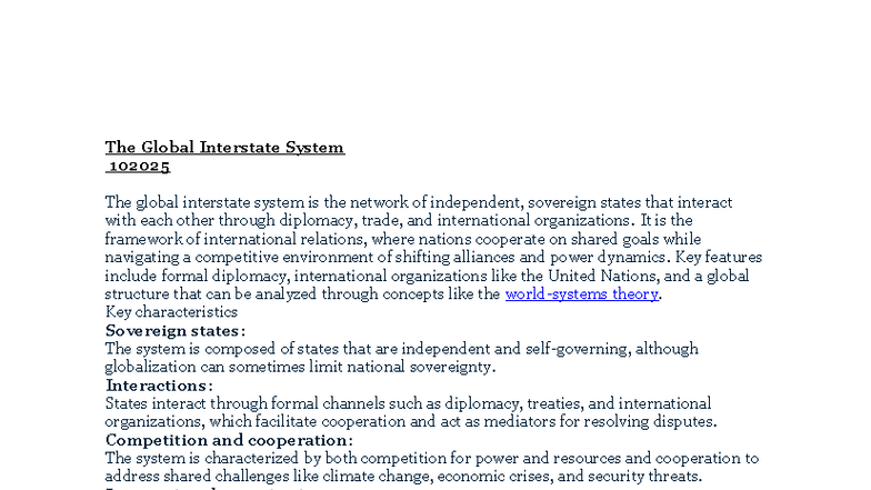 The Global Interstate System: An Overview (102025) - Studocu