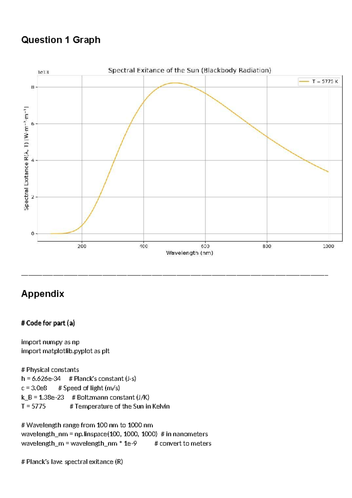 Appendix: Graph Code for Spectral Exitance Calculation (Physics 101) - Studocu