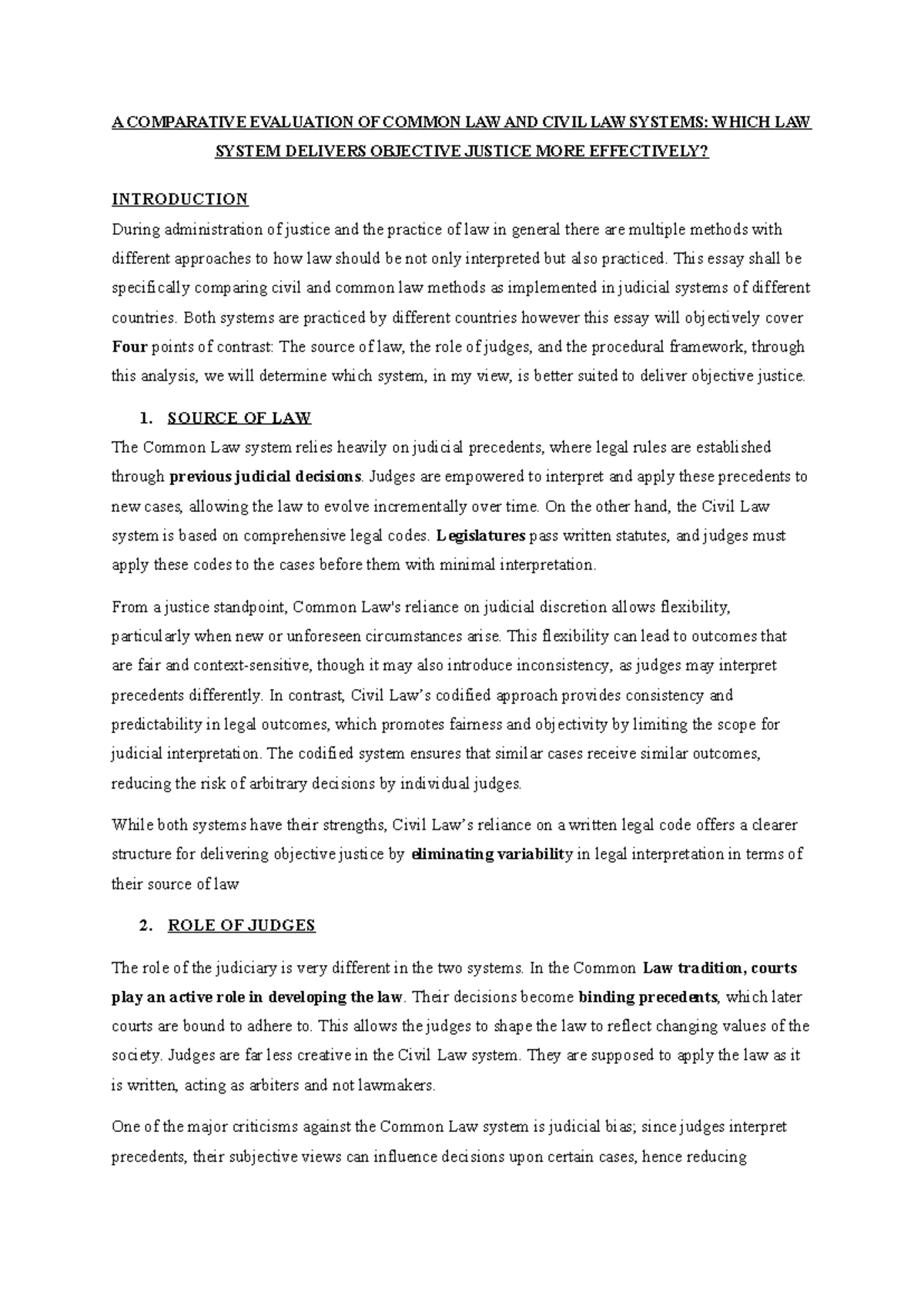 A Comparative Evaluation of Common Law and Civil Law Systems: Objective ...