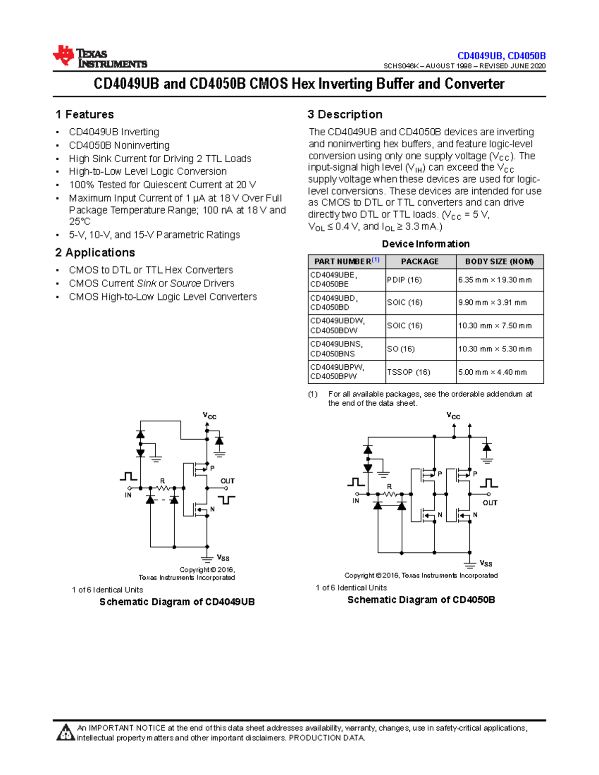 CD4049UB and CD4050B - CMOS Inverting & Noninverting Buffers - Studocu